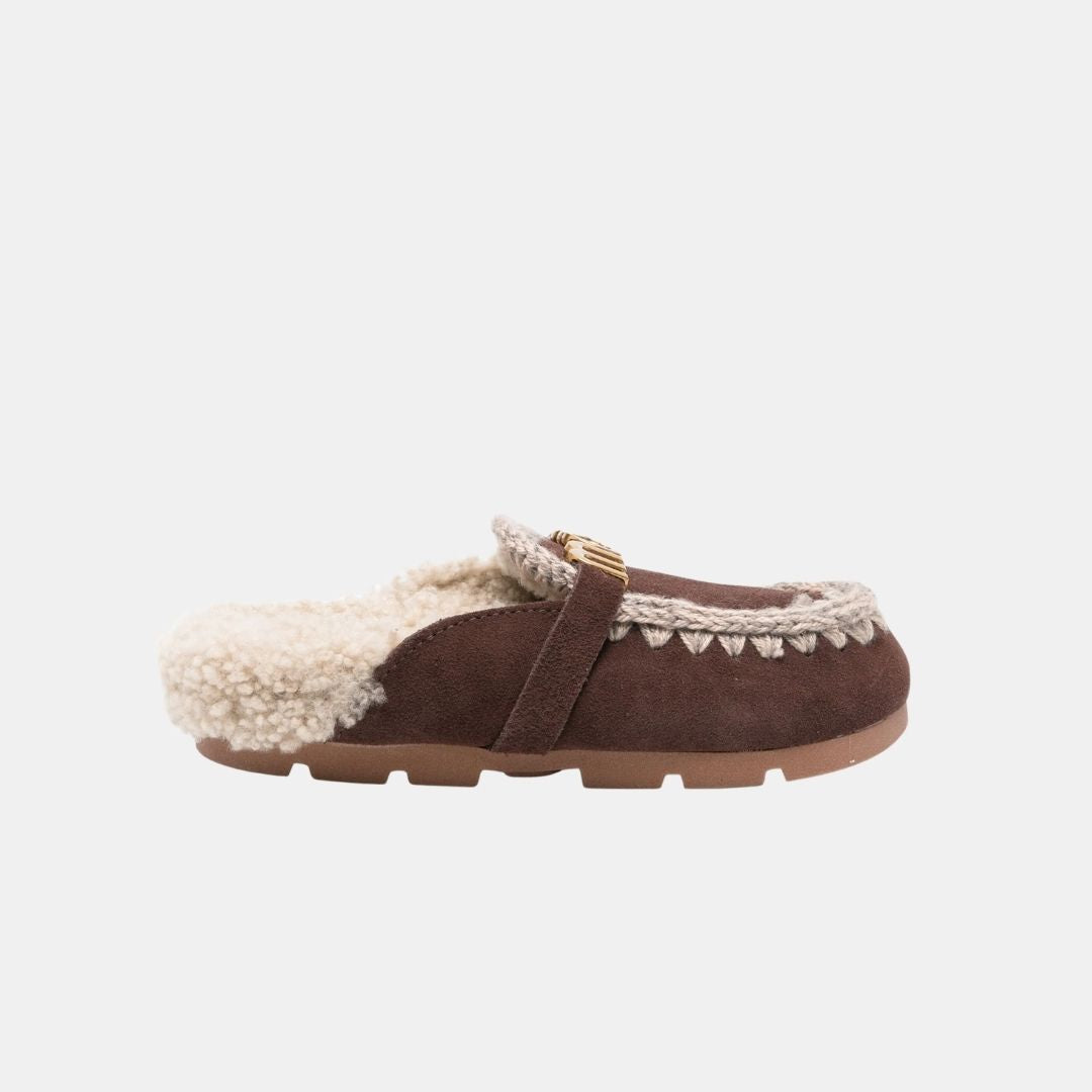 Mou Winter Bio Slide Suede-Letter Logo Brown Pepper – Brands Democracy